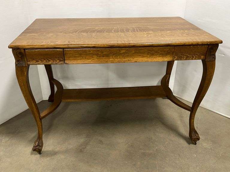Antique oak victorian library table with drawer, 28"D x 46"W x 30"H ...