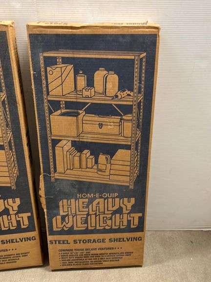Set of (2) heavy duty 4-tier steel home E-Quip storage shelf, 12" x 30" x 60", both- NOS ...