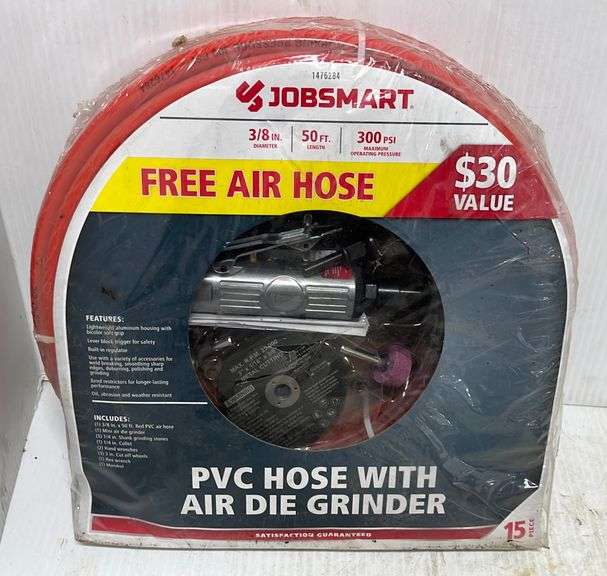 Jobsmart PVC air hose with air die grinder, 3/8" x 50', brand new ...