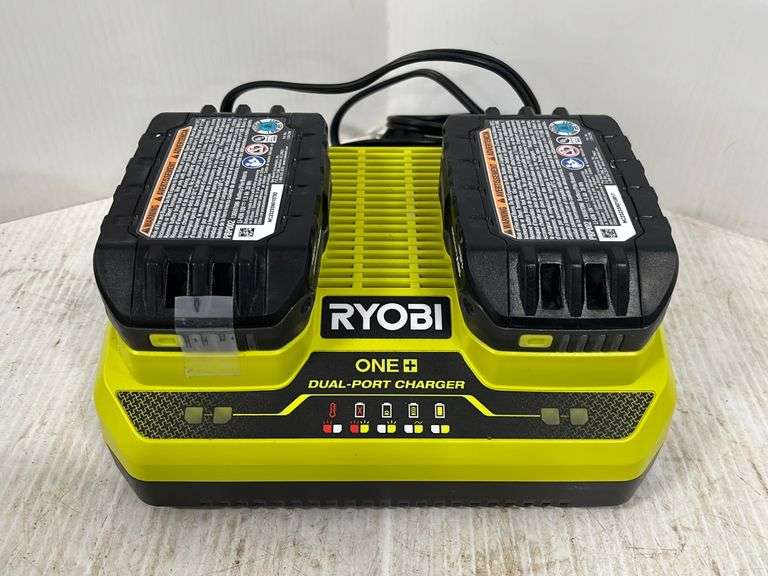 RYOBI dual-port charger with (2) batteries, works - Albrecht Auction ...