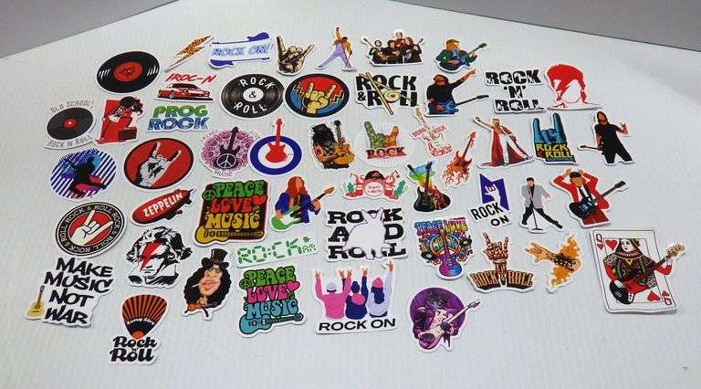 (50) Vinyl waterproof rock and roll stickers - Albrecht Auction Service