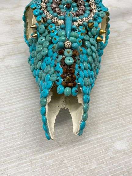Navajo turquoise bead encrusted deer head with antlers, used, good, 13 ...