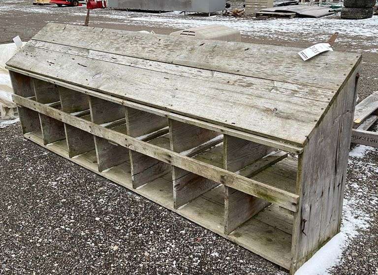Antique wooden chicken nesting box with 14 holes, 7'8"W x 16"D x 33"H ...