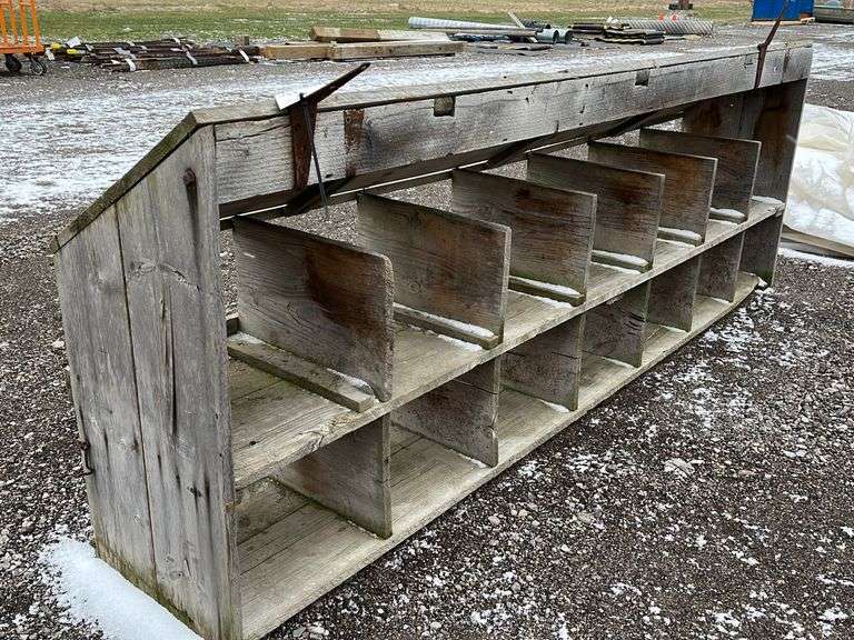 Antique wooden chicken nesting box with 14 holes, 7'8"W x 16"D x 33"H ...