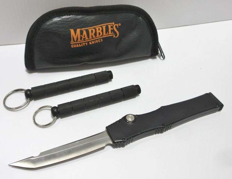 Slide out knife, (2) Thread-in knives, and Marbles knife case, new, up ...