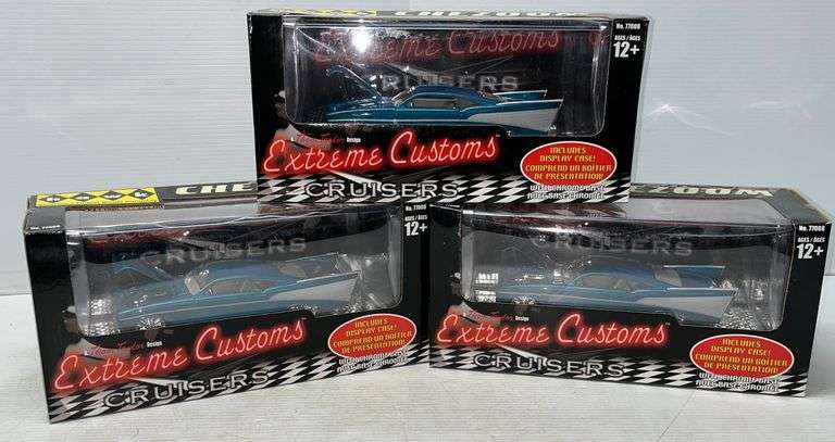 (3) Hawk Tomtator Designs,1/24 scale, die-cast extreme customs cruisers ...