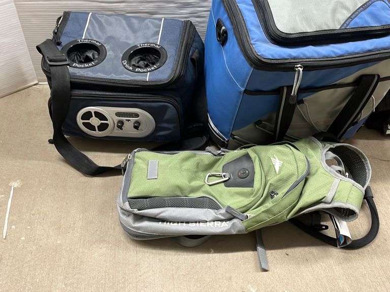 (7) Coolers, soft side, various sizes, includes: 1- Rolling with handle ...