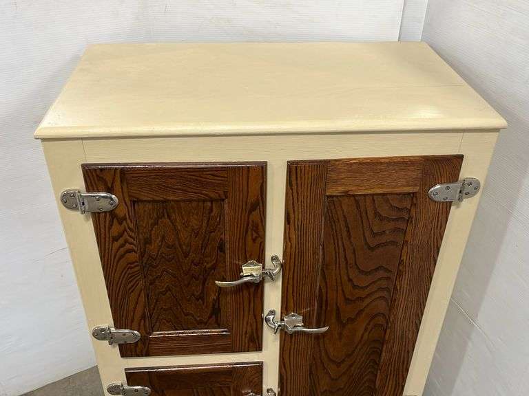 Original early 1900s oak ice box cabinet, has the original metal ...