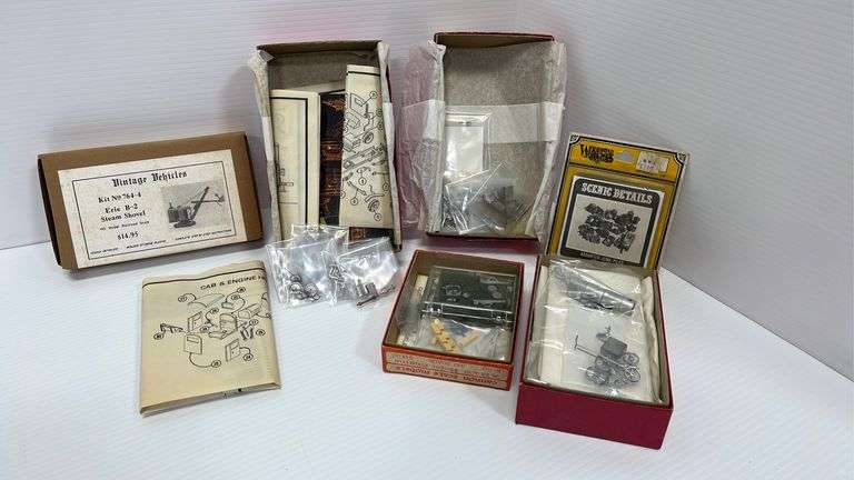 HO scale miniatures, include: (2) Structures LTD delivery trucks, Older ...