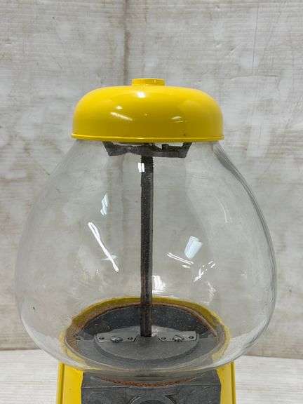 Gumball machine, yellow in color, acorn motif on front face, 9"Dia x 24 ...