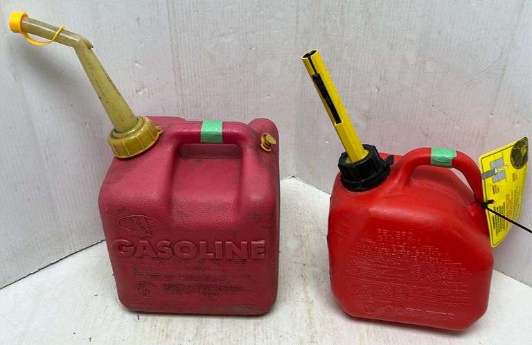 (2) Gas cans: 1-Gallon and 2-Gallon/12 oz., good - Albrecht Auction Service