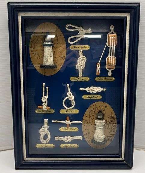 Nautical assorted roping knots lighthouses shadow box display case, 13 ...