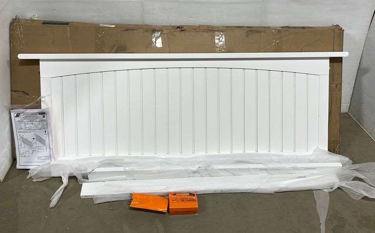 Nantucket queen headboard, damaged box/retaped, white, has power source ...