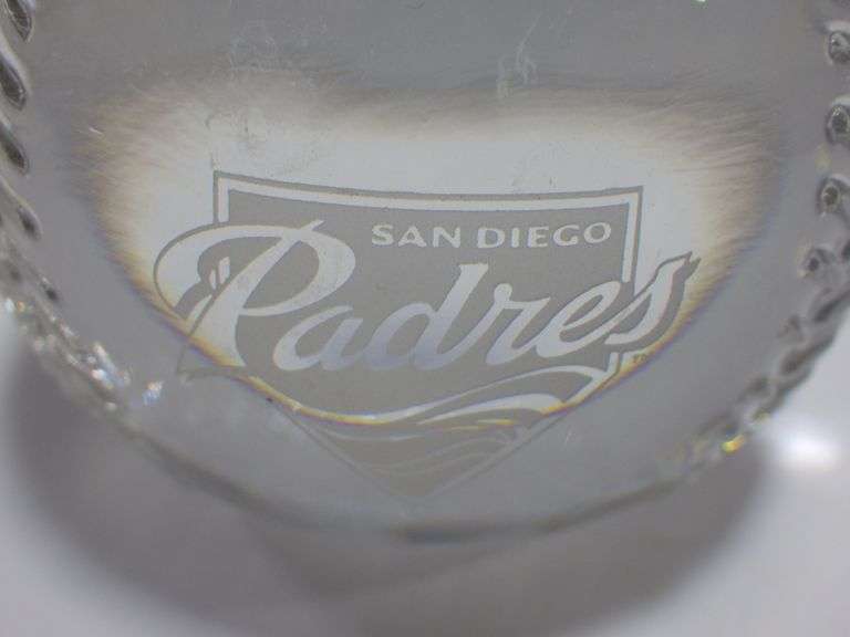 Tiffany & Company crystal baseball paperweight, 2004 Padres etched into ...