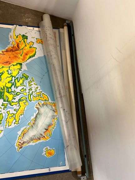 Roll-down map of North America, political overlay pictorial relief map ...