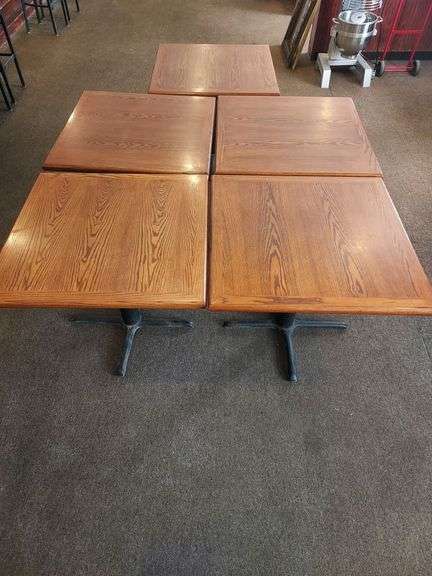(5) Square solid oak table tops, 35 1/2" x 35 1/2" x 29 1/2"H, comes ...