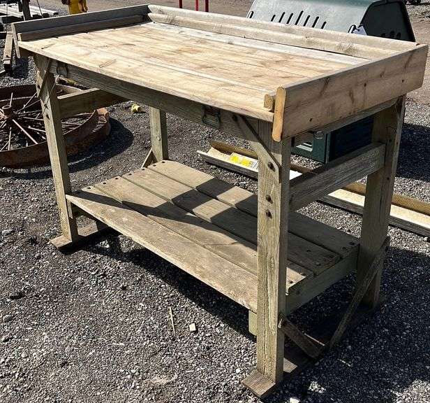 Wooden bench, 57" x 28" x 38" - Albrecht Auction Service