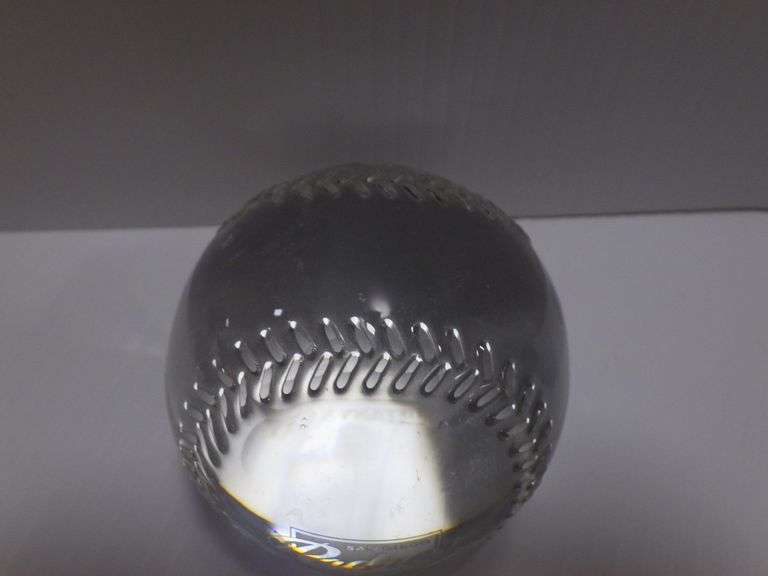 Tiffany & Company crystal baseball paperweight, 2004 Padres etched into ...