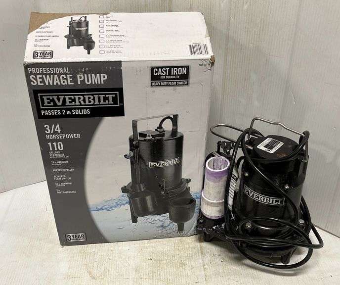 Everbilt 3/4 HP Pro cast iron sewage pump, used once - Albrecht Auction Service