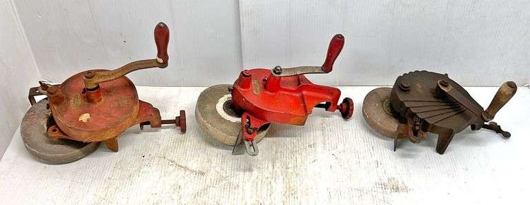 (3) Antique hand crank grinders, good - Albrecht Auction Service