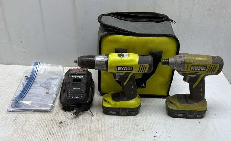 RYOBI 18V 1/2" drill driver, 2-speed, P271; Impact driver, P234G; 18V ...