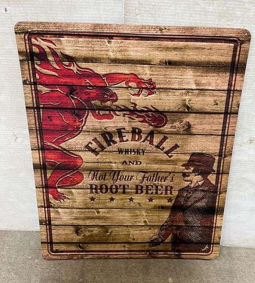 "Fireball Whiskey" sign, 18"W x 24"H - Albrecht Auction Service