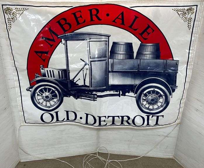 "Old Detroit" Beer banner, 45" x 34", used - Albrecht Auction Service
