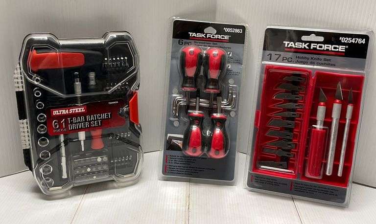 (3) Task Force tool sets, includes: One- 6-Piece screwdriver set, One ...