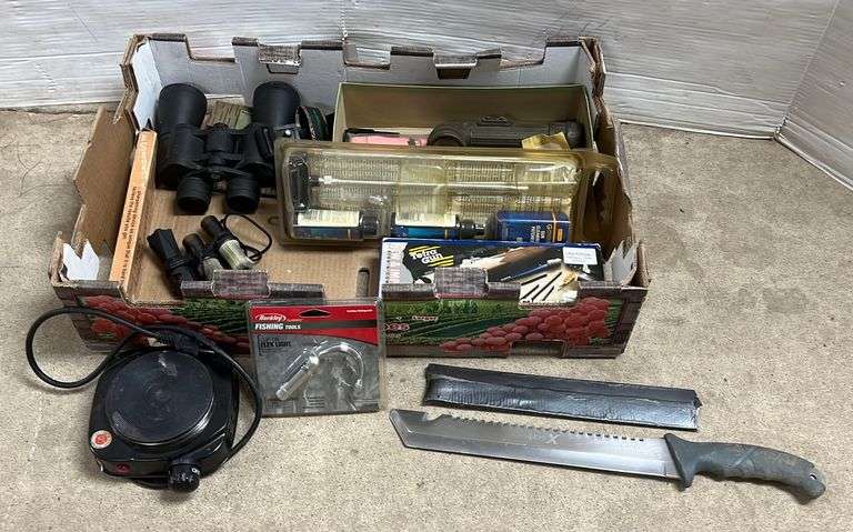 Hunting, shooting, and camping gear, includes: 18"L Camillus Carnivore ...