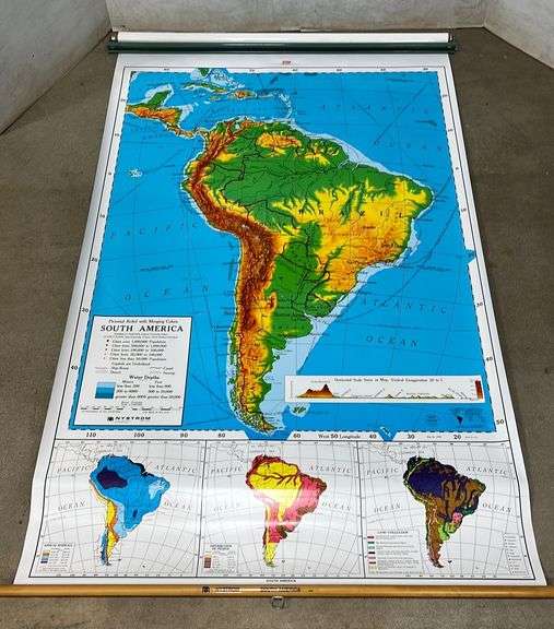 Nystrom roll-up map of South America, 46"W - Albrecht Auction Service