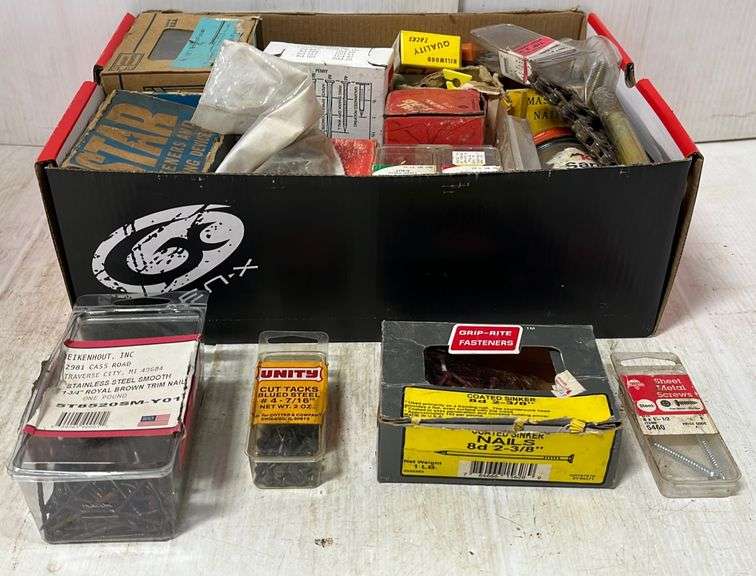 Large box of assorted nails and screws, fair to good - Albrecht Auction ...