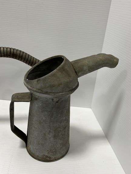 (2) Older 1-quart galvanized gas station oil filled pitchers, from the ...