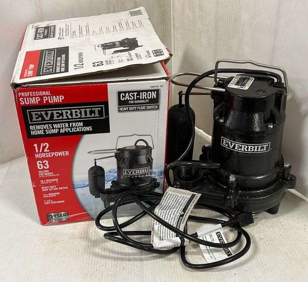 Everbilt 1/2 HP cast iron pro sump pump, NIB - Albrecht Auction Service