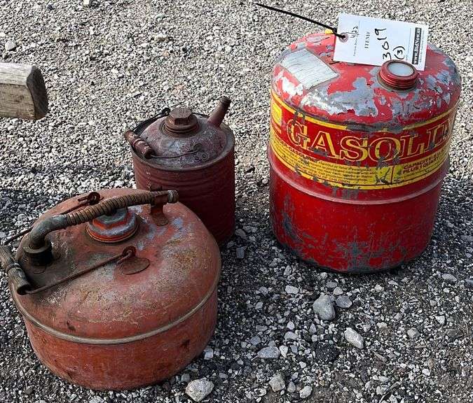(3) Vintage metal gas cans, includes: Eagle, J&L Ware, and Sears ...