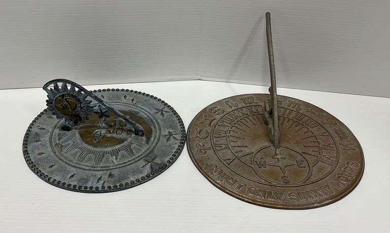 (2) Older sundials: One- 10"Dia, One- 9"Dia, used, as is - Albrecht Auction Service