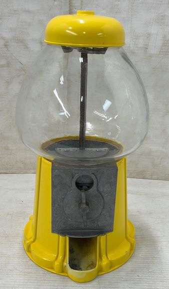 Gumball machine, yellow in color, acorn motif on front face, 9"Dia x 24 ...