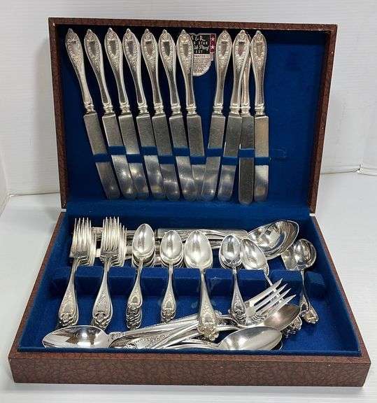 Old silverware in case, 15"W - Albrecht Auction Service