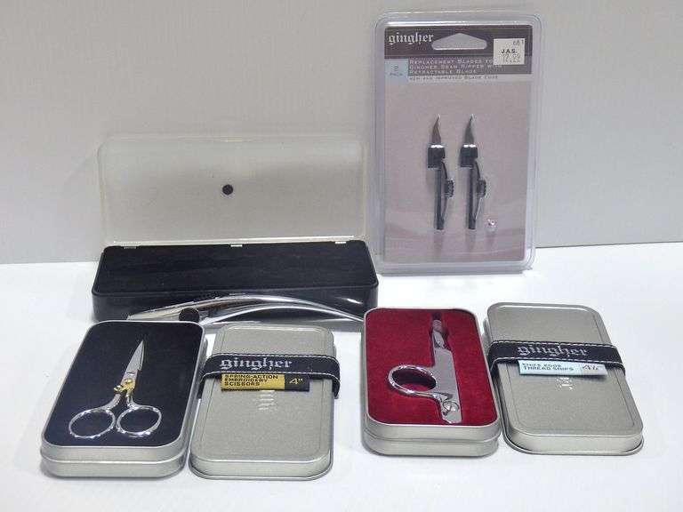 Gingher scissors, includes: Pair thread snips, pair embroidery scissors ...