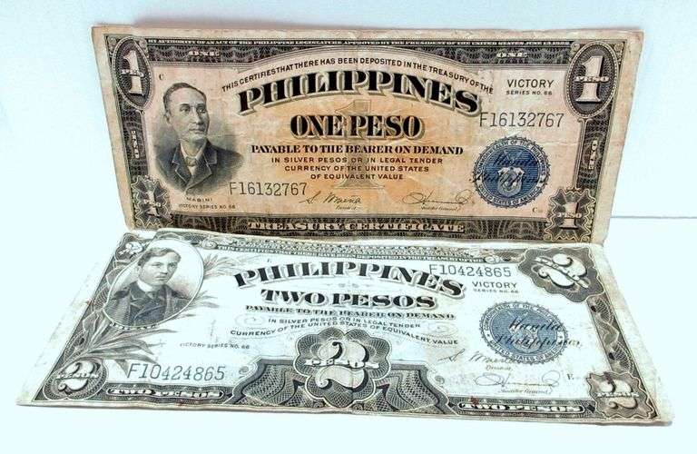 US Treasury Notes, 1 & 2 Pesos, Dated 1922 Victory Series, No. 66 ...
