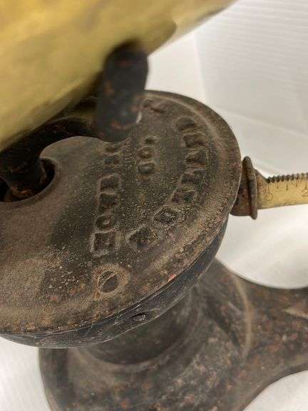 Antique Howe scale cast iron and brass with one weight, 21"W overall ...