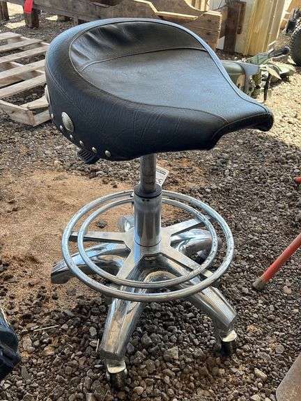 Pneumatic biker bar stool with leather seat, 31" max seat height ...