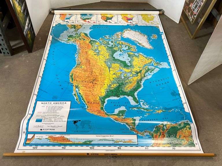 Nystrom roll-up map of North America, 48"W - Albrecht Auction Service
