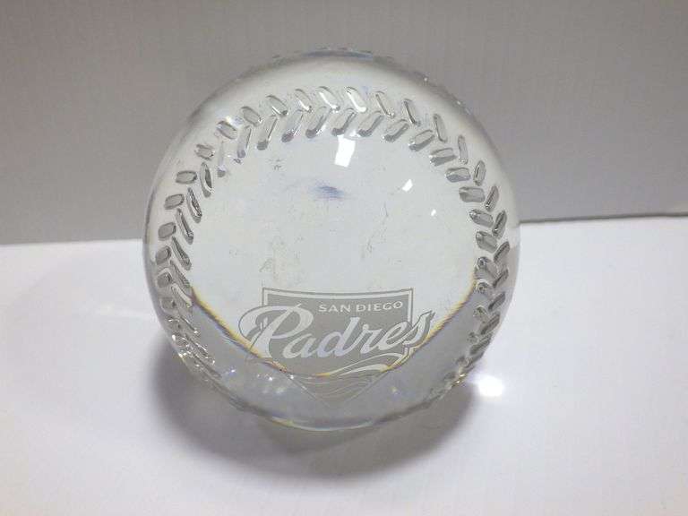 Tiffany & Company crystal baseball paperweight, 2004 Padres etched into ...