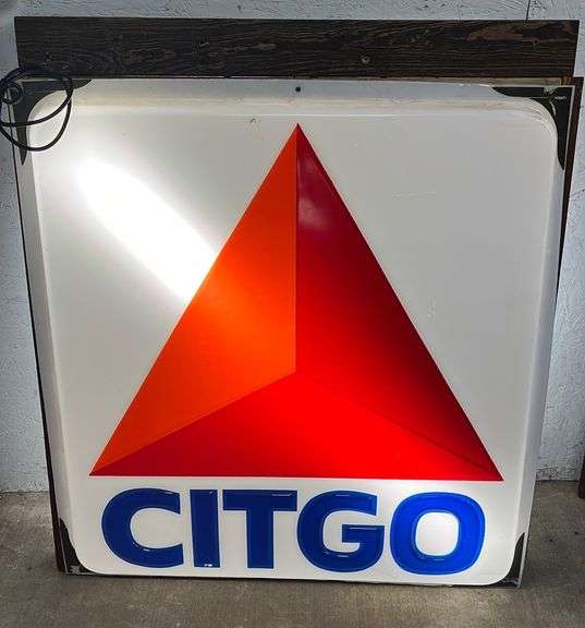 Older Citgo Gas "Vac-U-Form" large sign with frame and LED light, 36" x ...