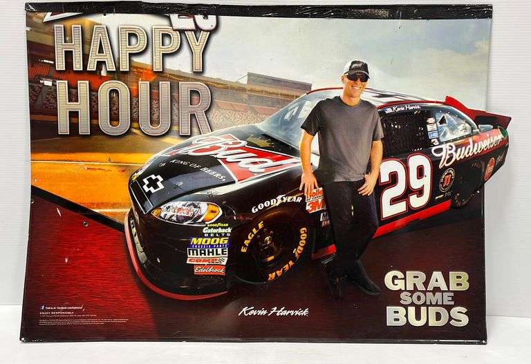 Budweiser Kevin Harvick modern metal "Happy Hour, Grab Some Buds" sign ...