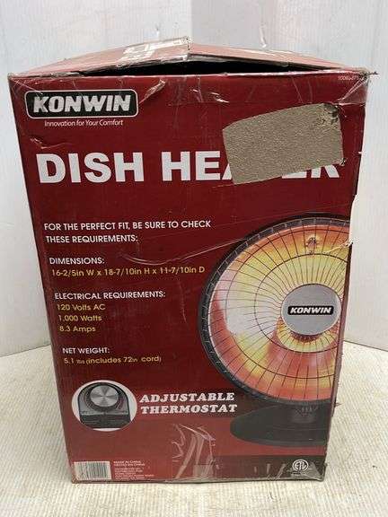 Konwin dish heater, 1,000W space heater, 19"H, new - Albrecht Auction ...
