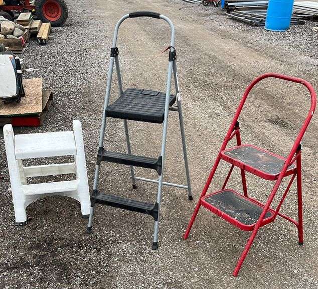 (3) Step ladders, includes: 2- Metal three-steps with platforms, 1 ...