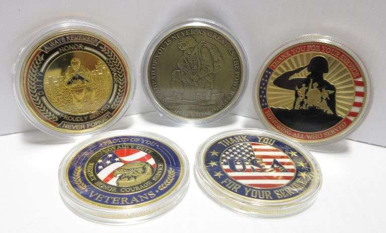 (5) Piece Military Thankful Commemorative Challenge coins, iron ...