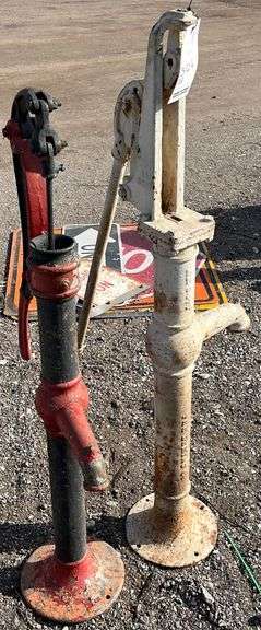 (2) Vintage cast iron water pitcher pump, 51"H and 47"H, from the ...