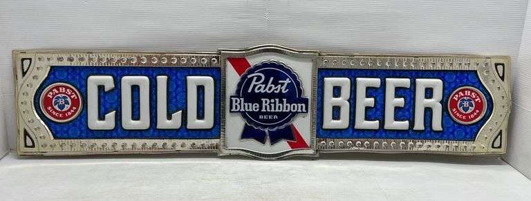 Pabst Blue Ribbon sign, from the early 1980s, 48"L x 12"H, heavy wear ...